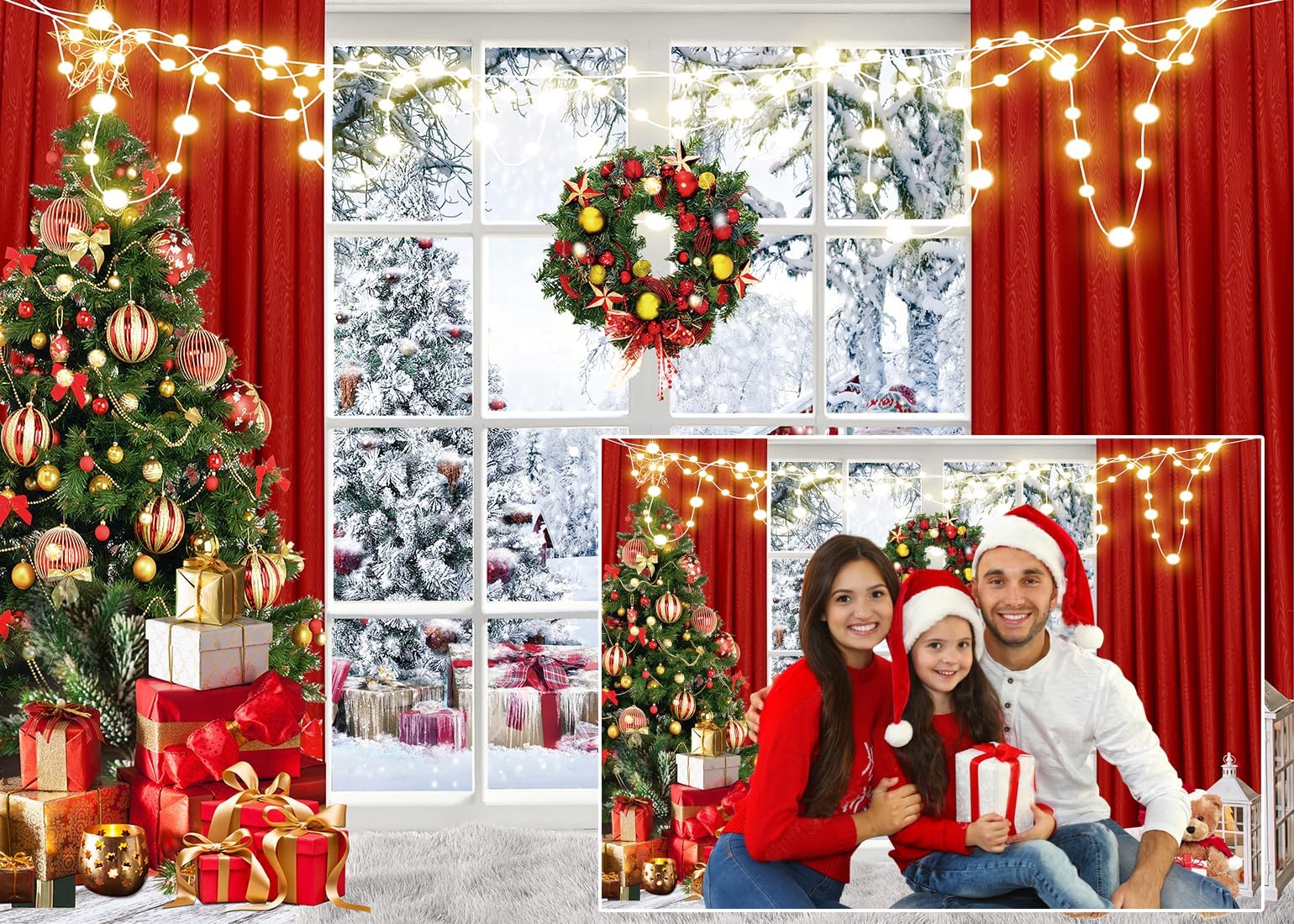 Amazon.com : CHAIYA 8X6FT Christmas Backdrop Christmas Window Backdrop ...