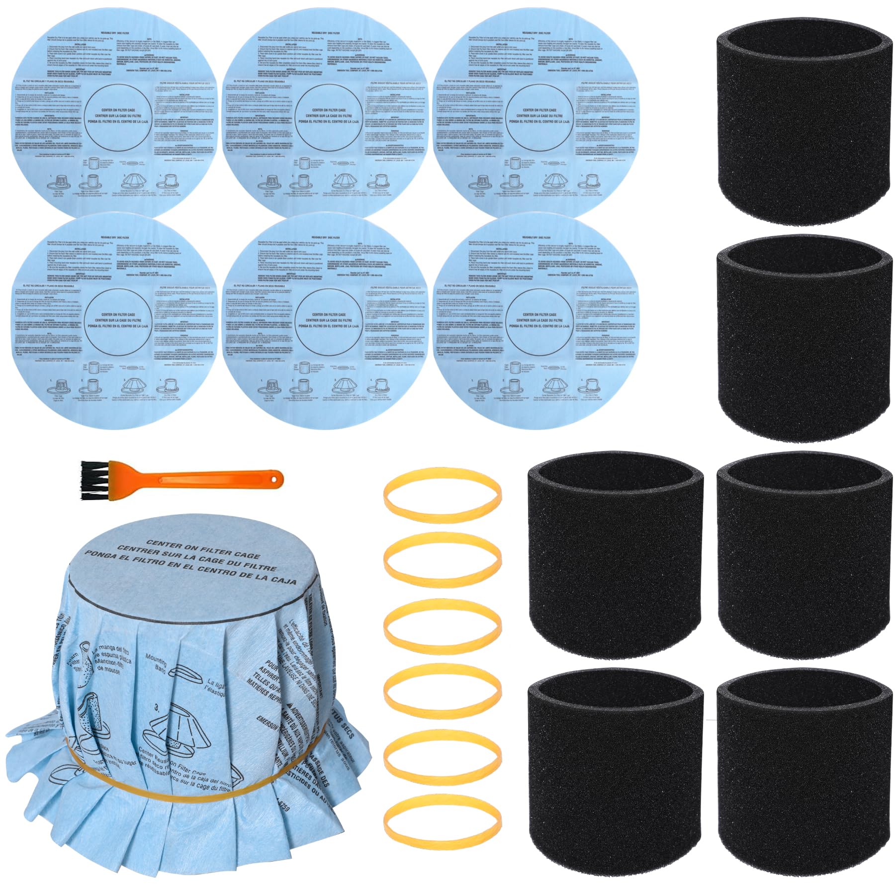 Vizava 19 Pcs Reusable Vacuum Filter Kit for 5-Gallon+ Wet/Dry Vacuums ...