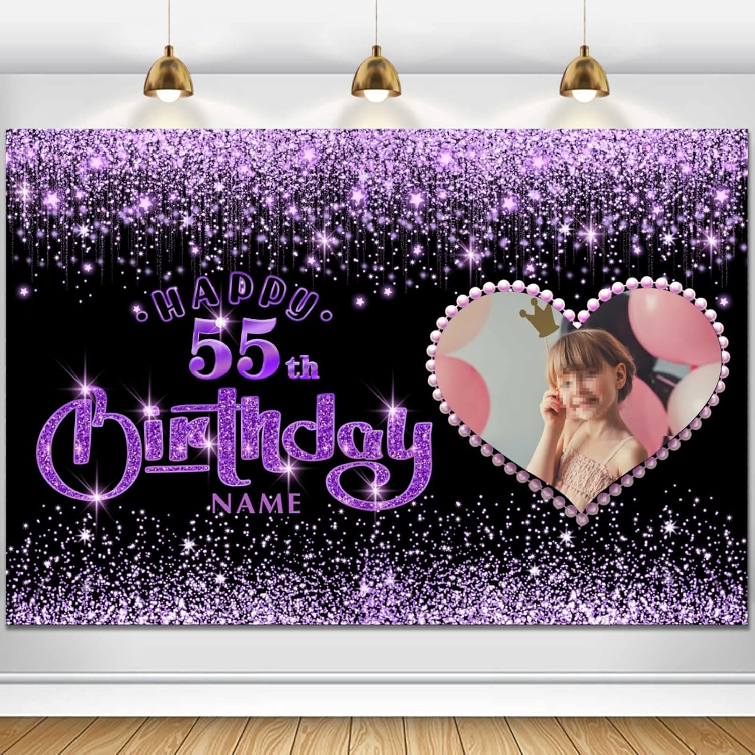 Amazon.com: Customizable Happy 55th Birthday Decoration Banner - Black ...