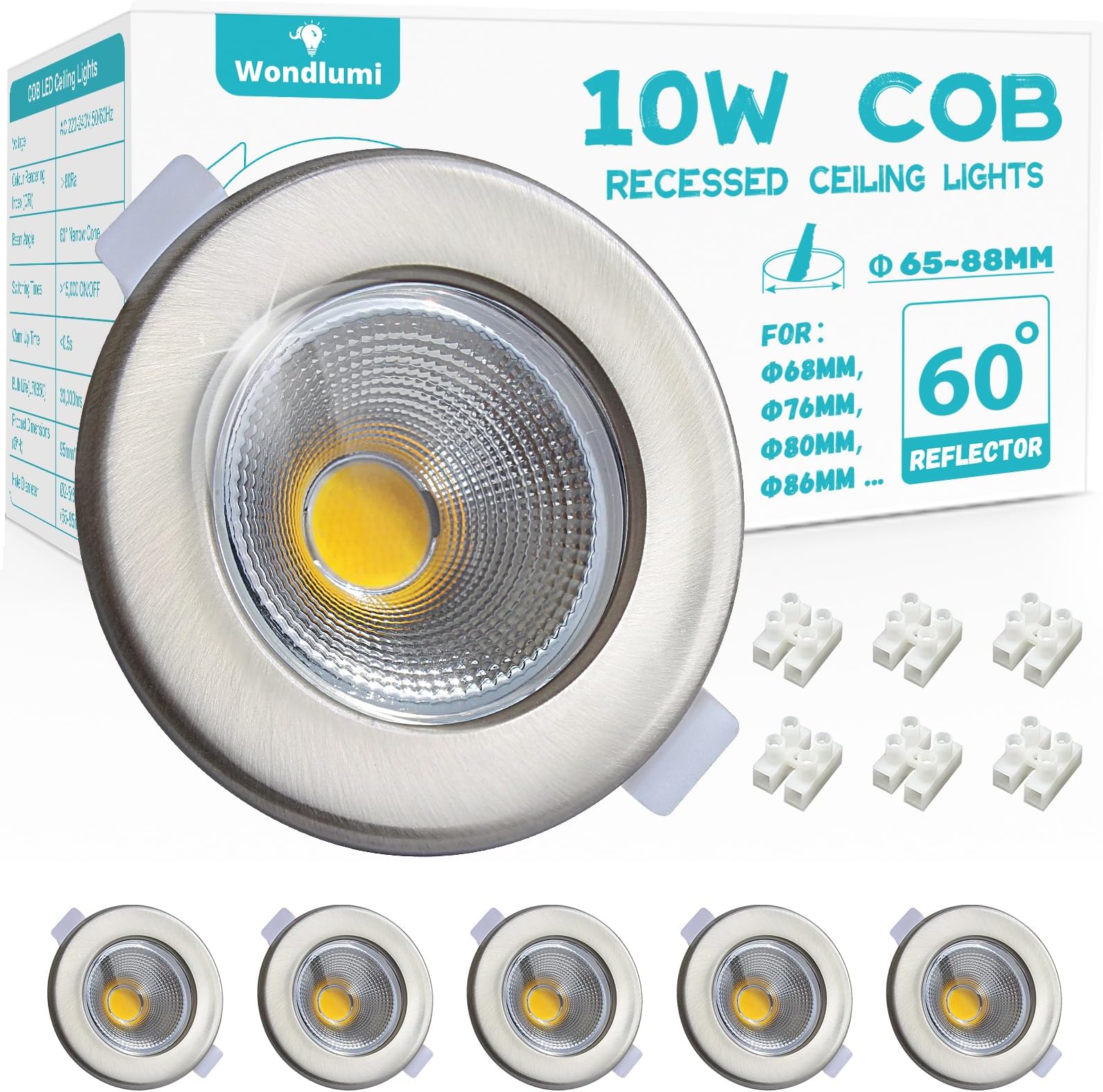 Wondlumi 6X LED Recessed Ceiling Lights, 10W 850lm Cool White 5000K ...