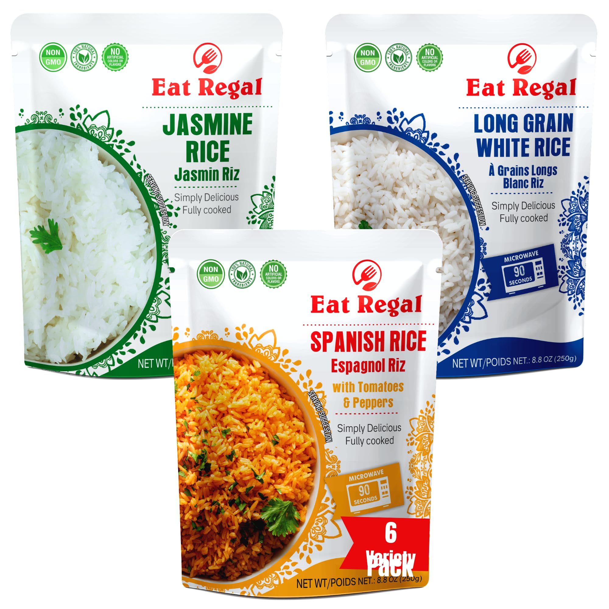 Amazon.com : Eat Regal Rice 3 Flavor Heat & Eat Variety Pack of 6, 8 ...