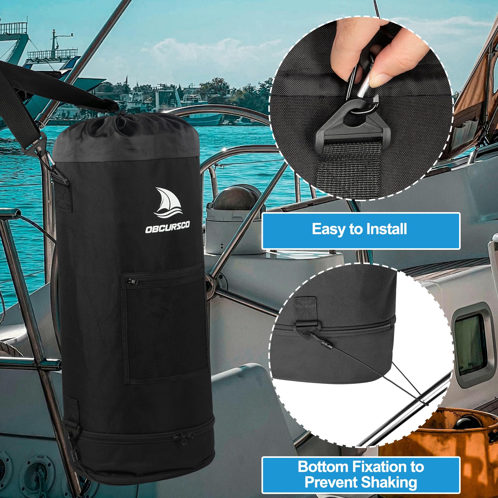 Obcursco Boat Trash Can,100% Leakproof 900D Portable Garbage Bag Boat ...