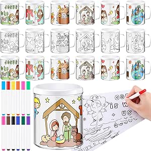 Amazon.com: Umigy 16 Set Christmas Color Your Own Mugs for Kids 10 oz ...