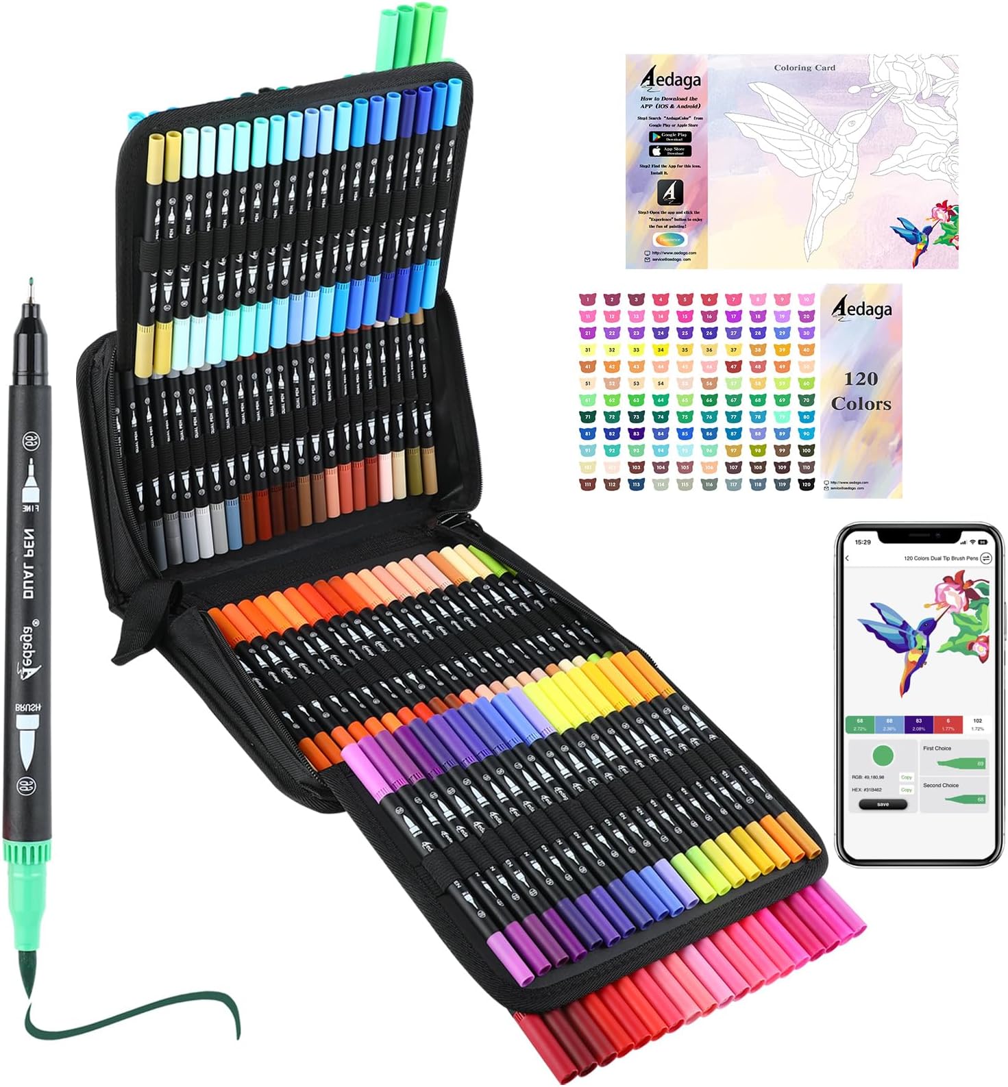 Amazon.com : AEDAGA 120 Colors Numbered Dual Tip Brush Pens with Free ...