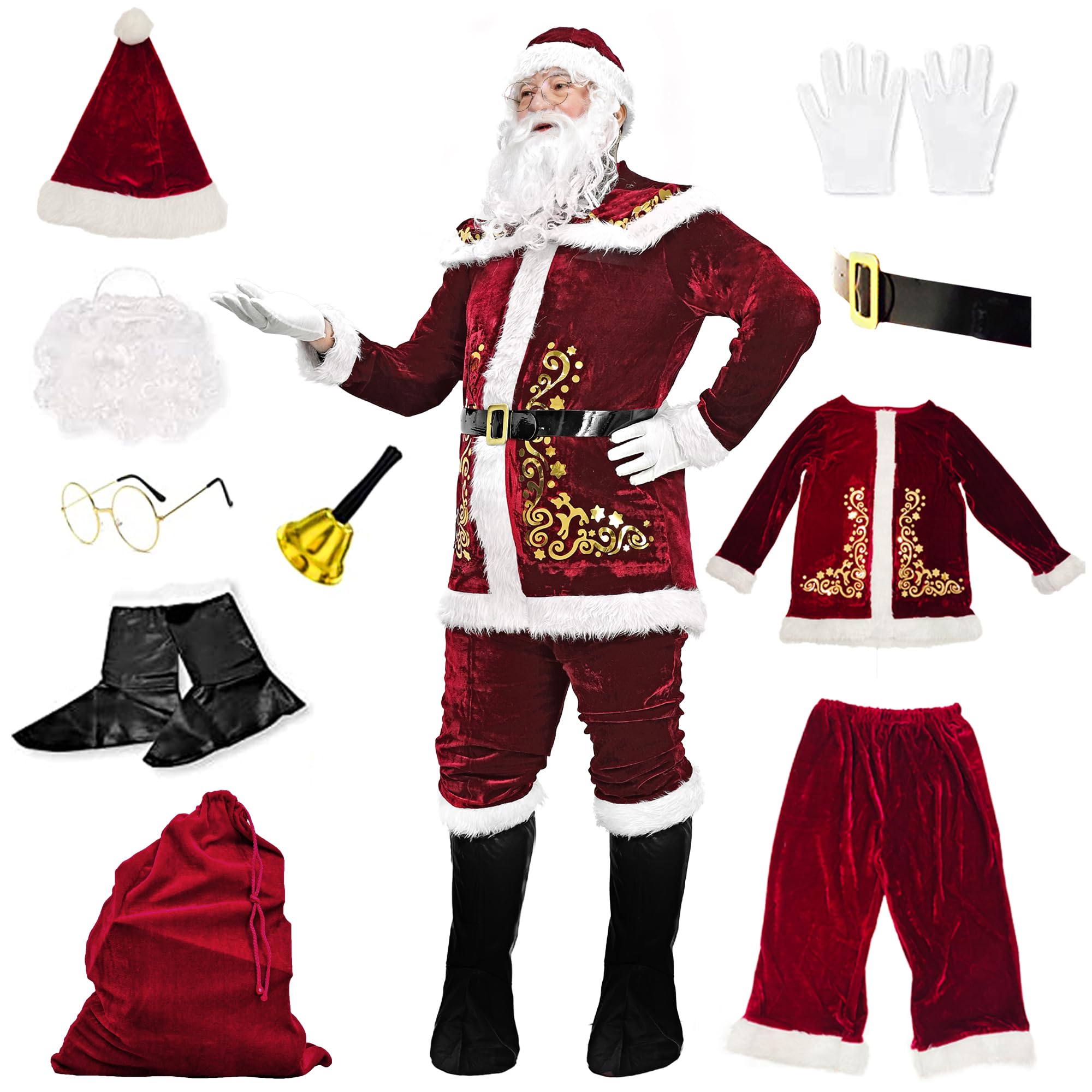 Amazon.com: KatchOn Deluxe Velvet Santa Suit for Adults - 11 Pieces ...