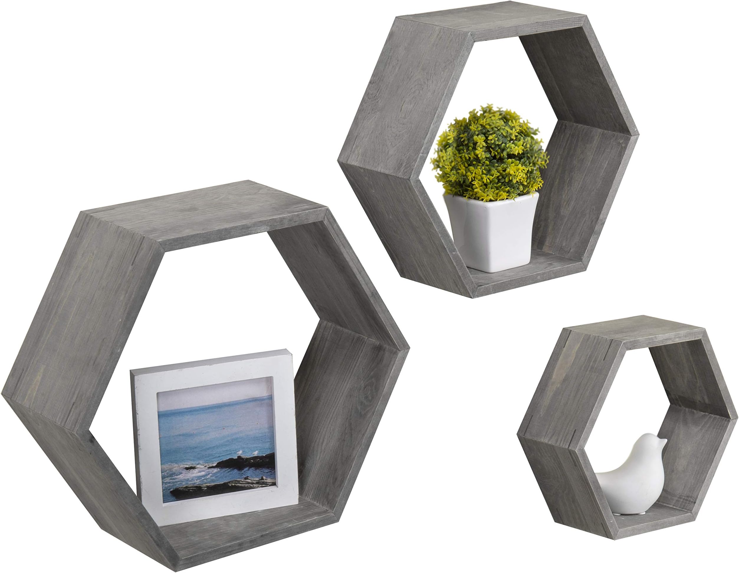 Amazon.com: MyGift Wall Mounted Torched Wood Interlocking Floating ...