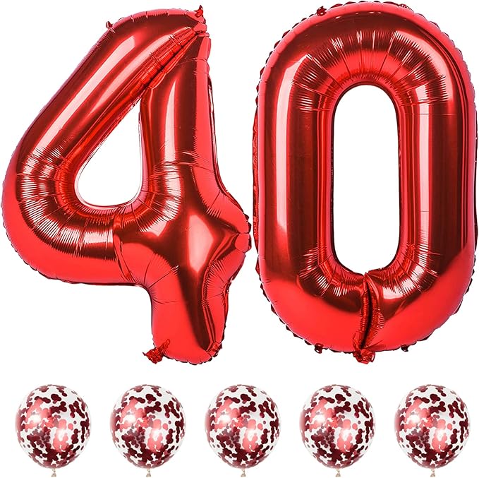 Amazon.com: 40th Birthday Balloons for Women, 40 Inch Giant Red Foil ...