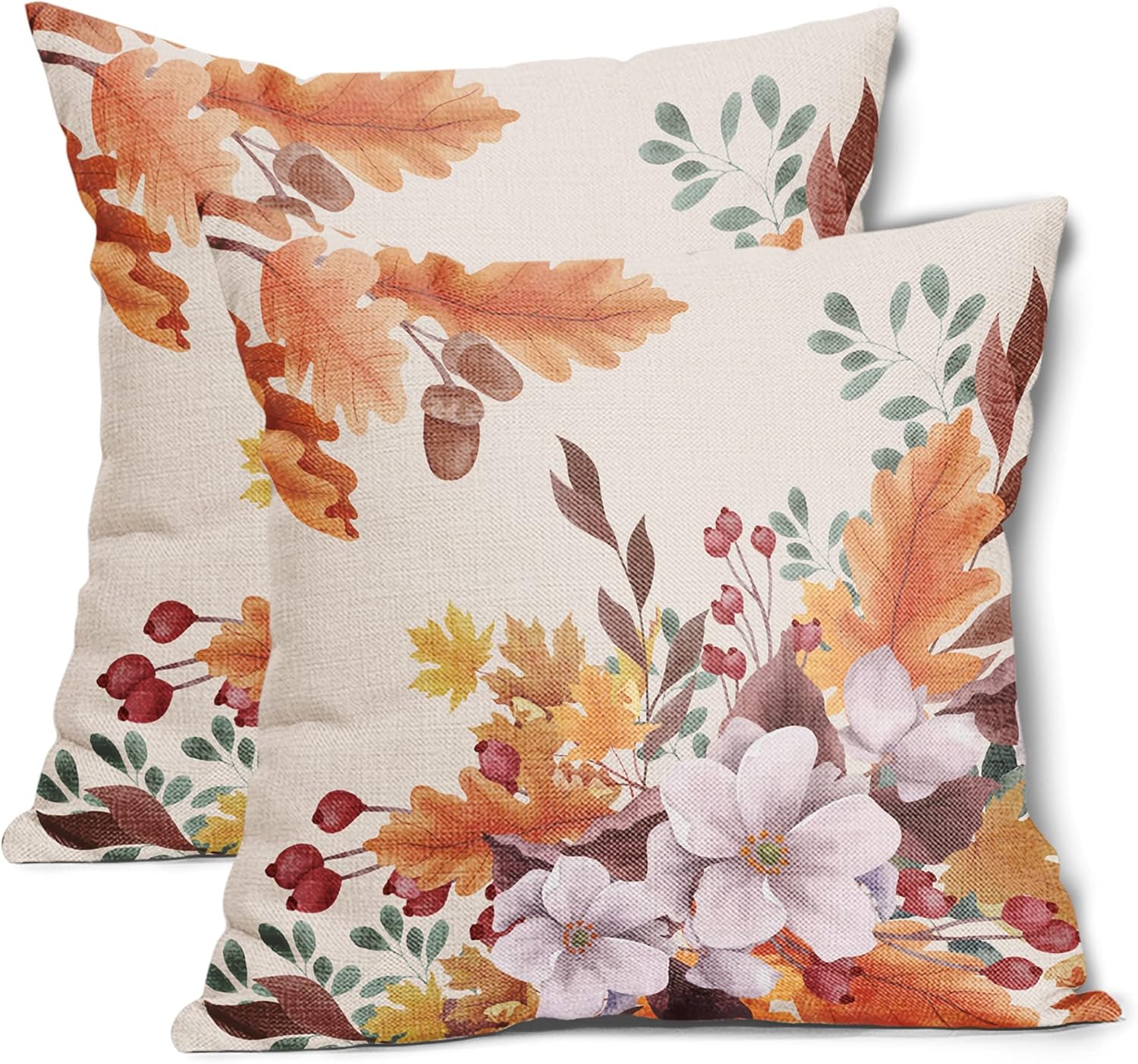 Amazon.com: Autumn Orange Fall Leaves Pillow Covers 16X16 Inch Floral ...