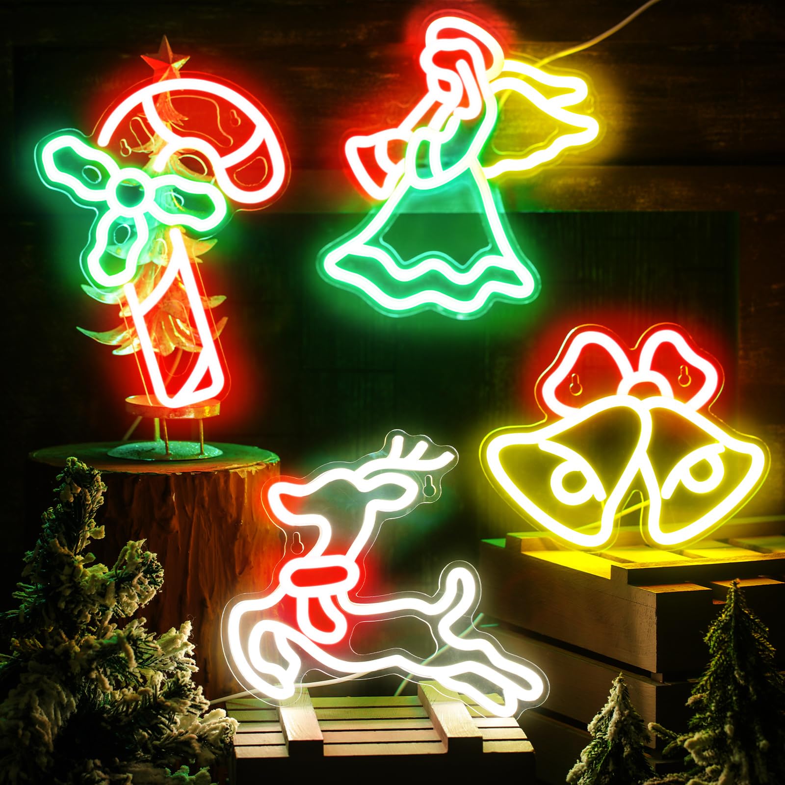 Retisee 4 Pcs Christmas Neon Sign Window Lights Decor, LED Neon Wall ...