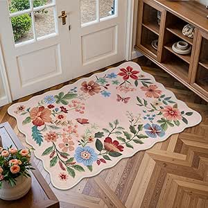Amazon.com: Lahome Floral Pink Rugs for Entryway, 2X3 Washable Kitchen ...