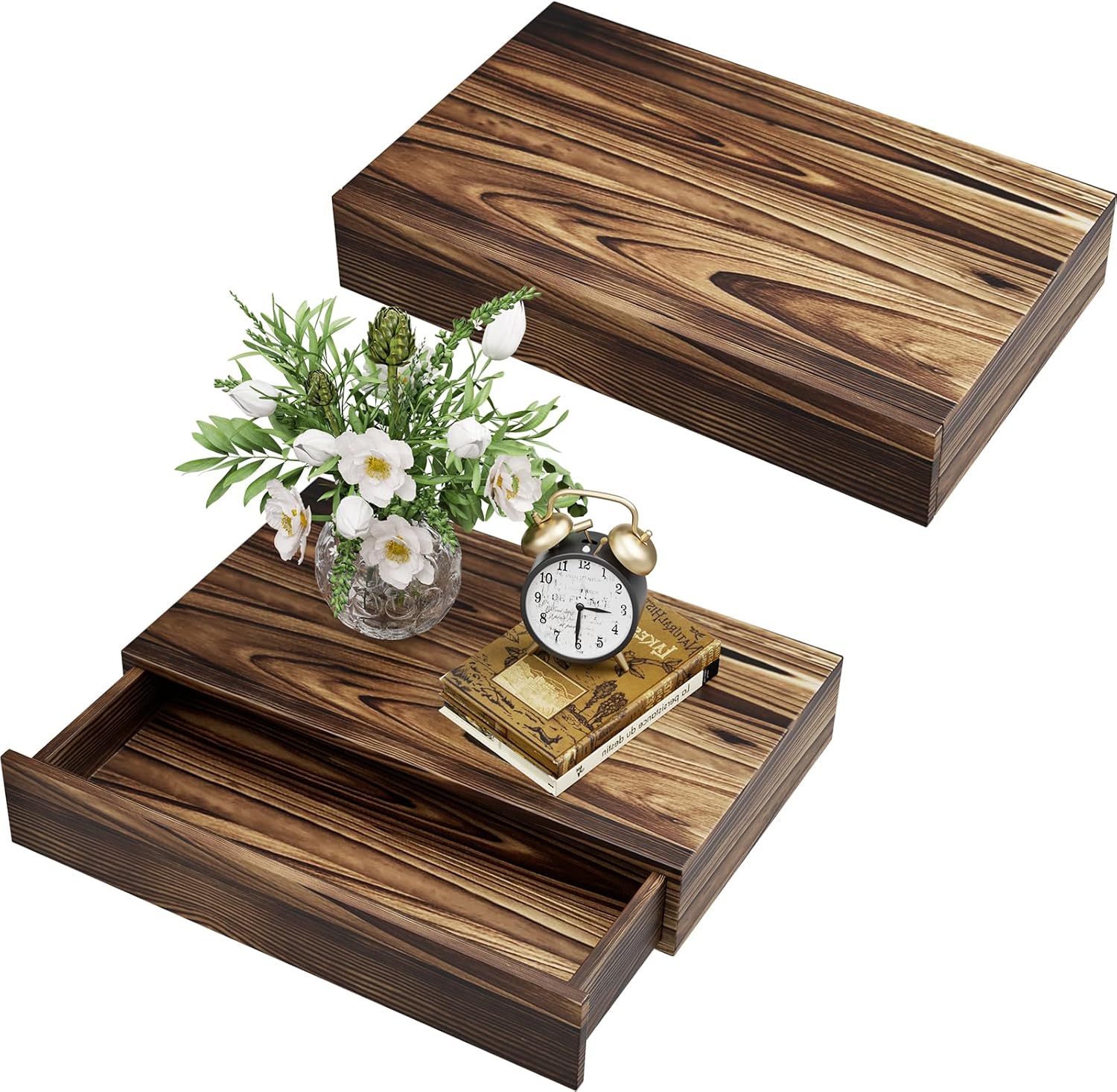 Amazon.com: SAINT NIEVE 2 Packs Rustic Wood Floating Shelf with Drawer ...
