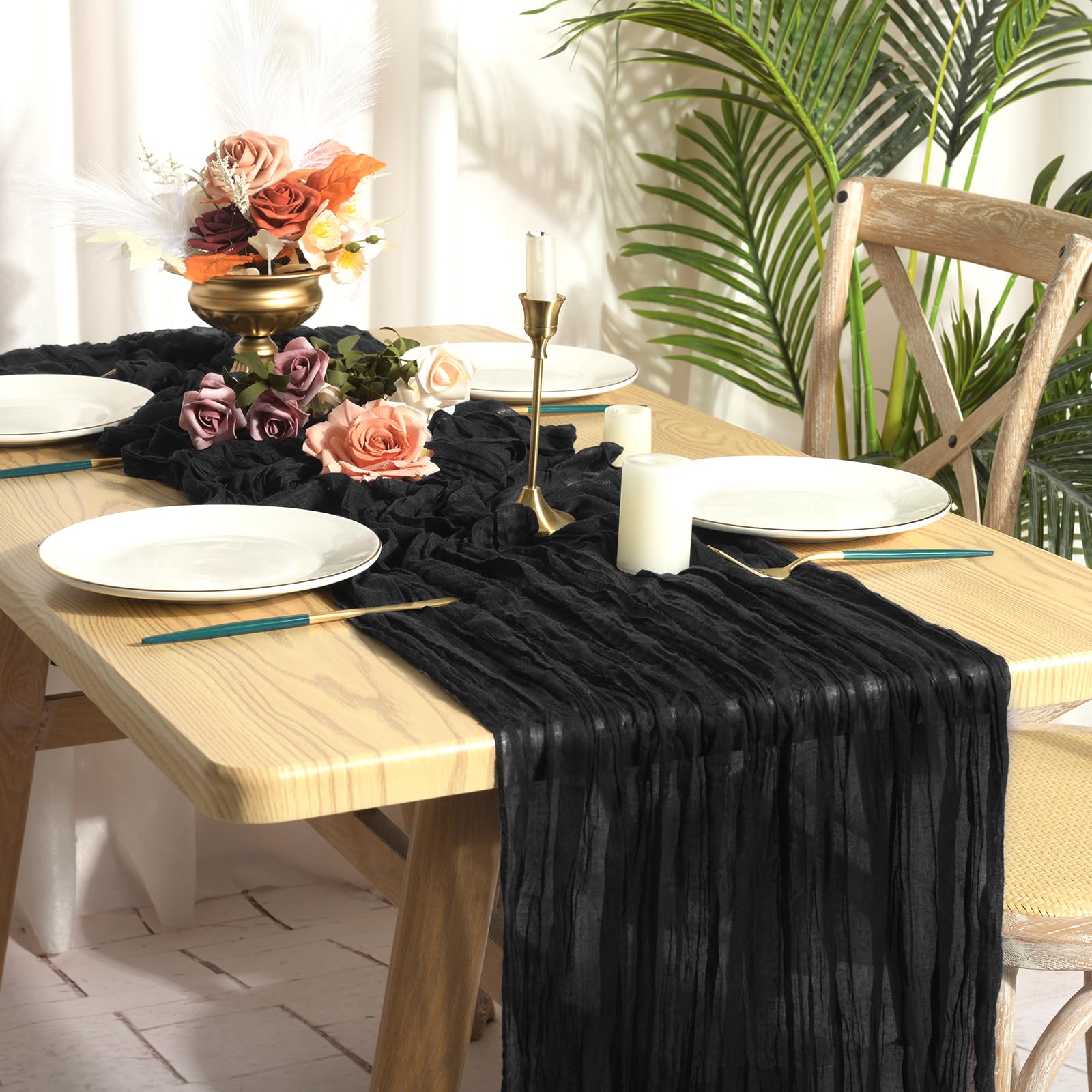 Snapklik.com : 15 Pcs Black Cheesecloth Table Runner 10ft Boho Gauze ...