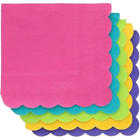 Amazon.com | Colorful Scalloped Paper Napkins for Parties (6.5 x 6.5 In ...