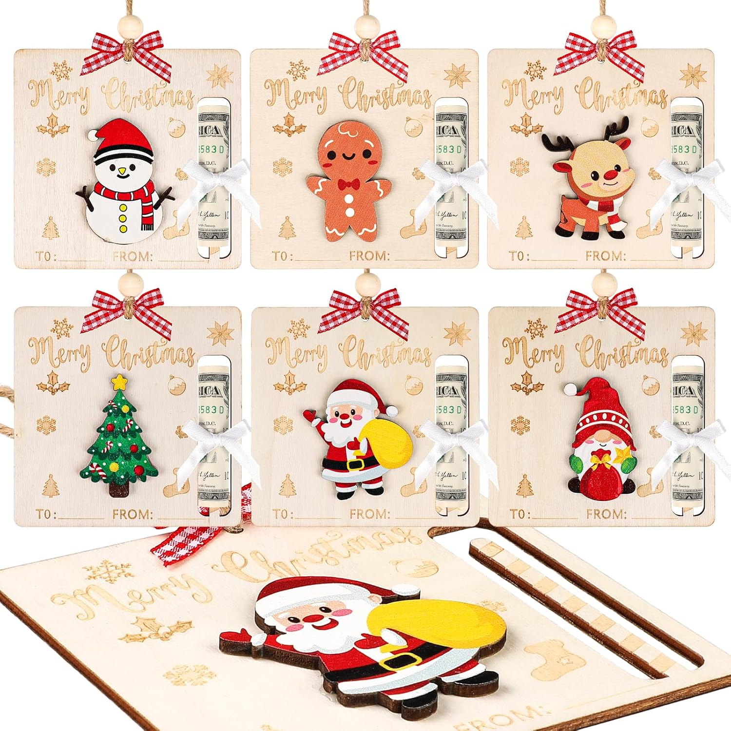 LOMIMOS 6 PCS Christmas Wooden Money Holder Set for Cash,Cute Money ...