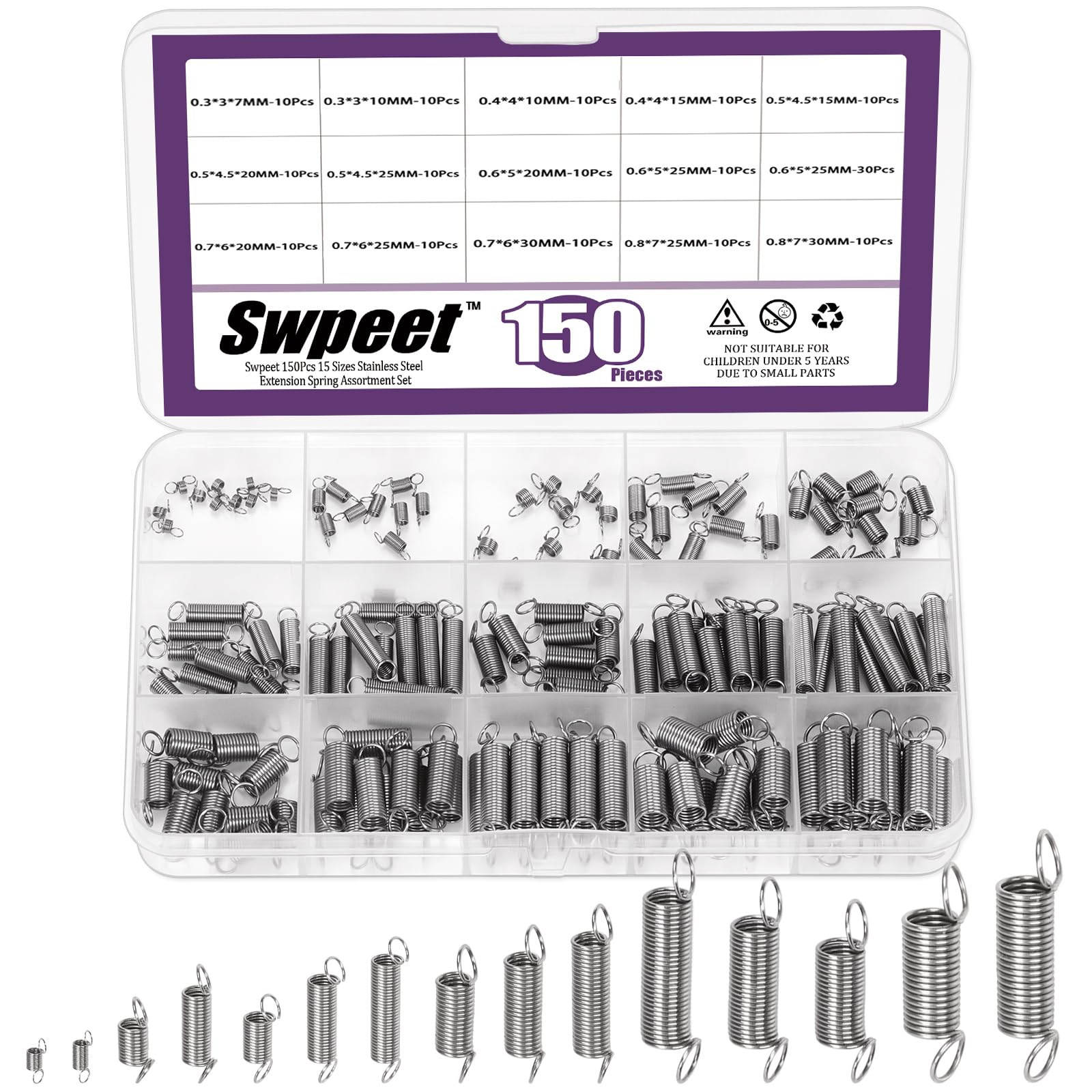 Amazon.com: Swpeet 150Pcs 15 Different Sizes Stainless Steel Extension ...