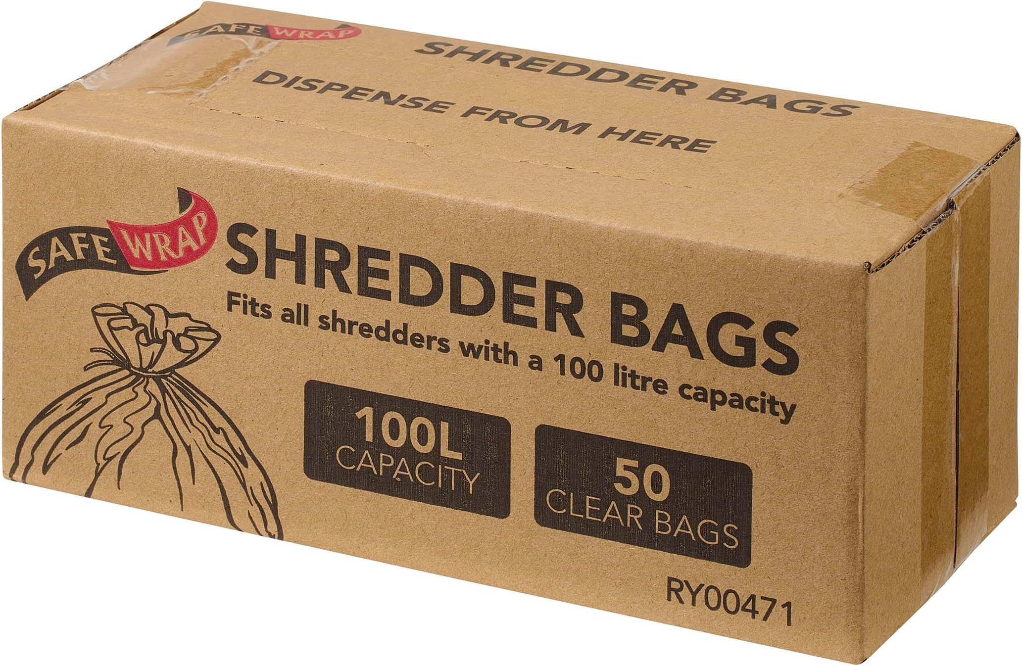 Safe Wrap Shredder Bags, 100L Capacity | Pack of 50 | Durable, High ...