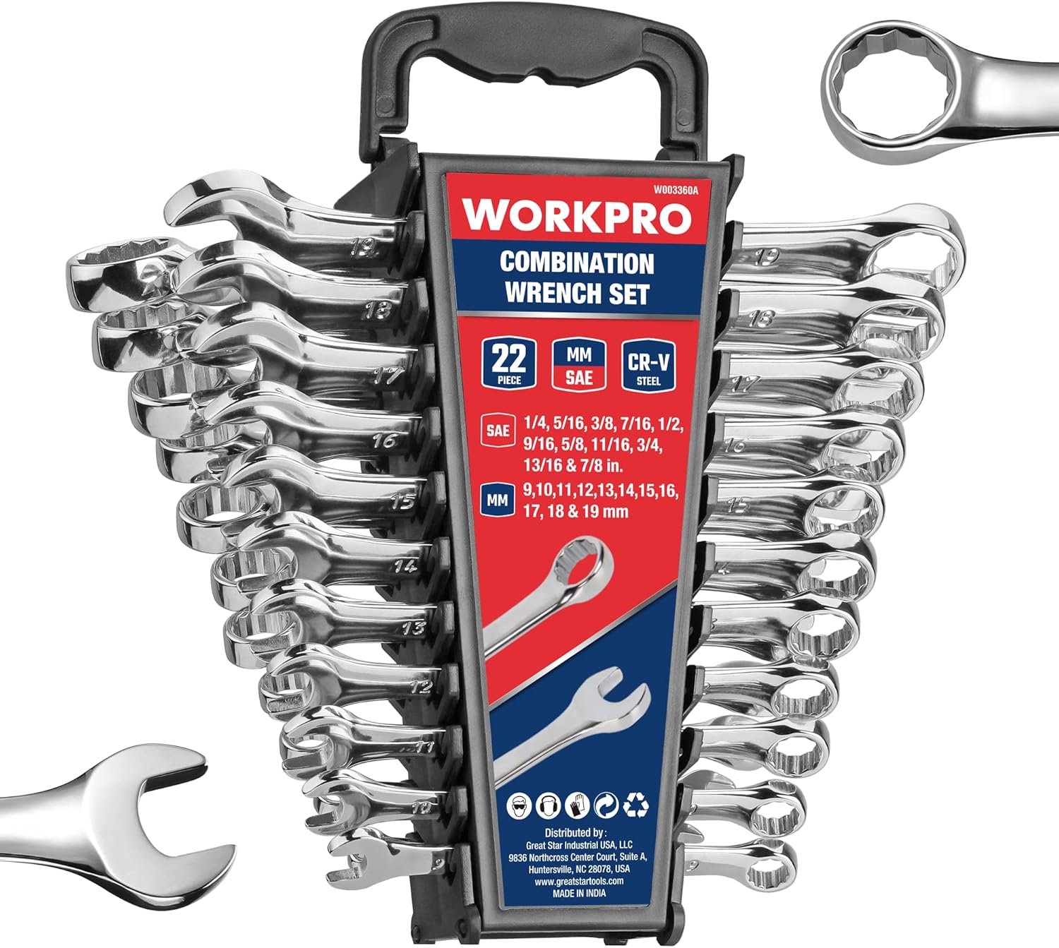 WORKPRO Mechanics Wrench Set Metric and Standard, 22PCS Complete ...