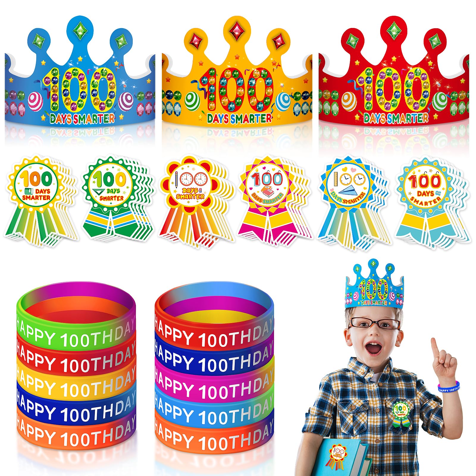 Amazon.com: Bstoyder 100 Days of School Paper Crowns, 90 Pcs 100th Day ...