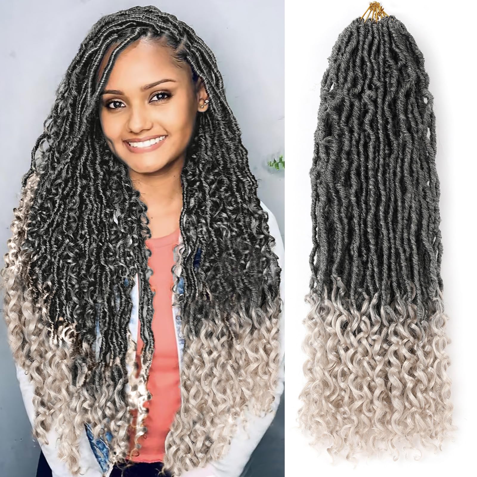 Snapklik.com : Leeven 24 Inch Ombre Grey Goddess Faux Locs Crochet Hair