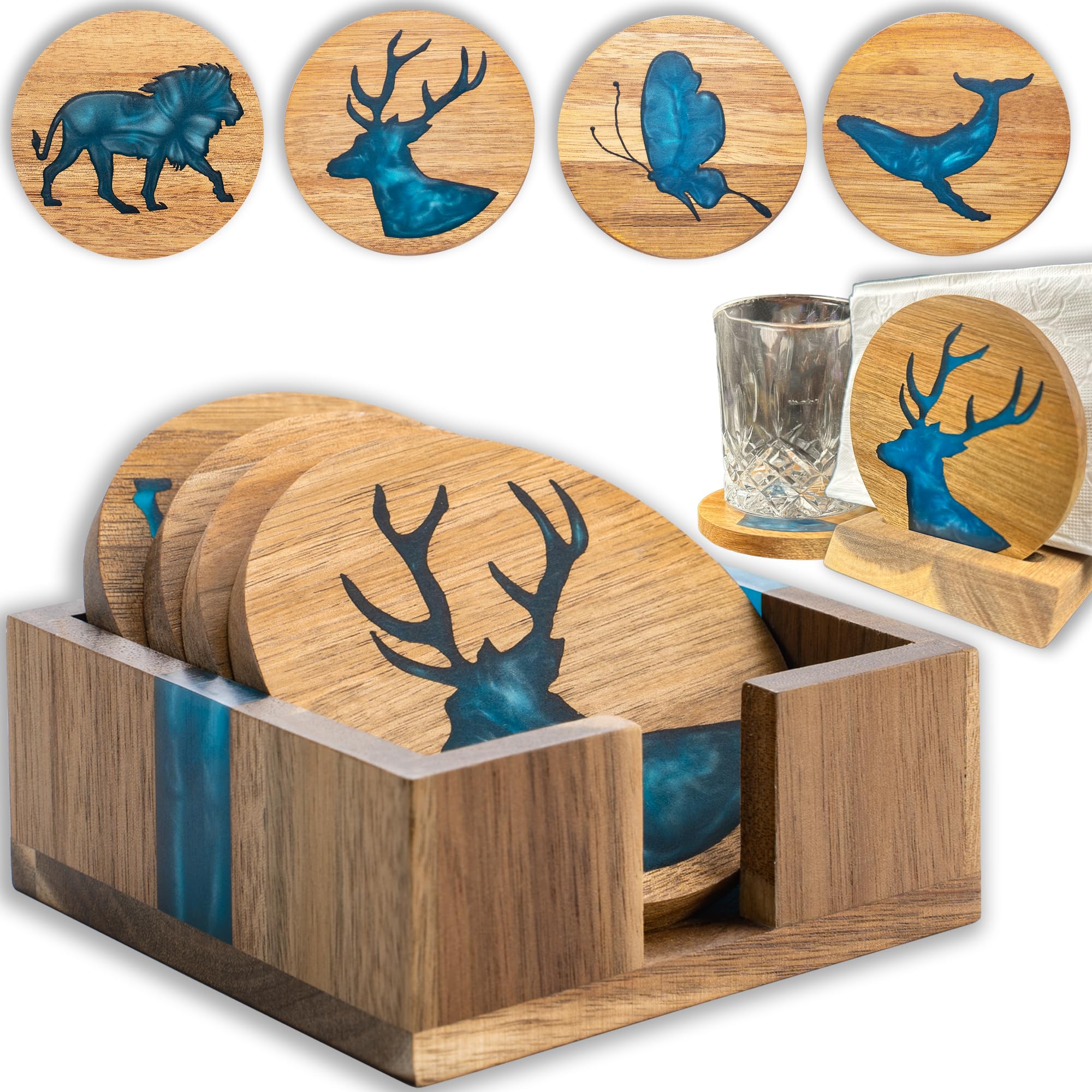 Amazon.com: LILKUISYN 4Pcs Drink Coaster Set with Napkin Holder ...