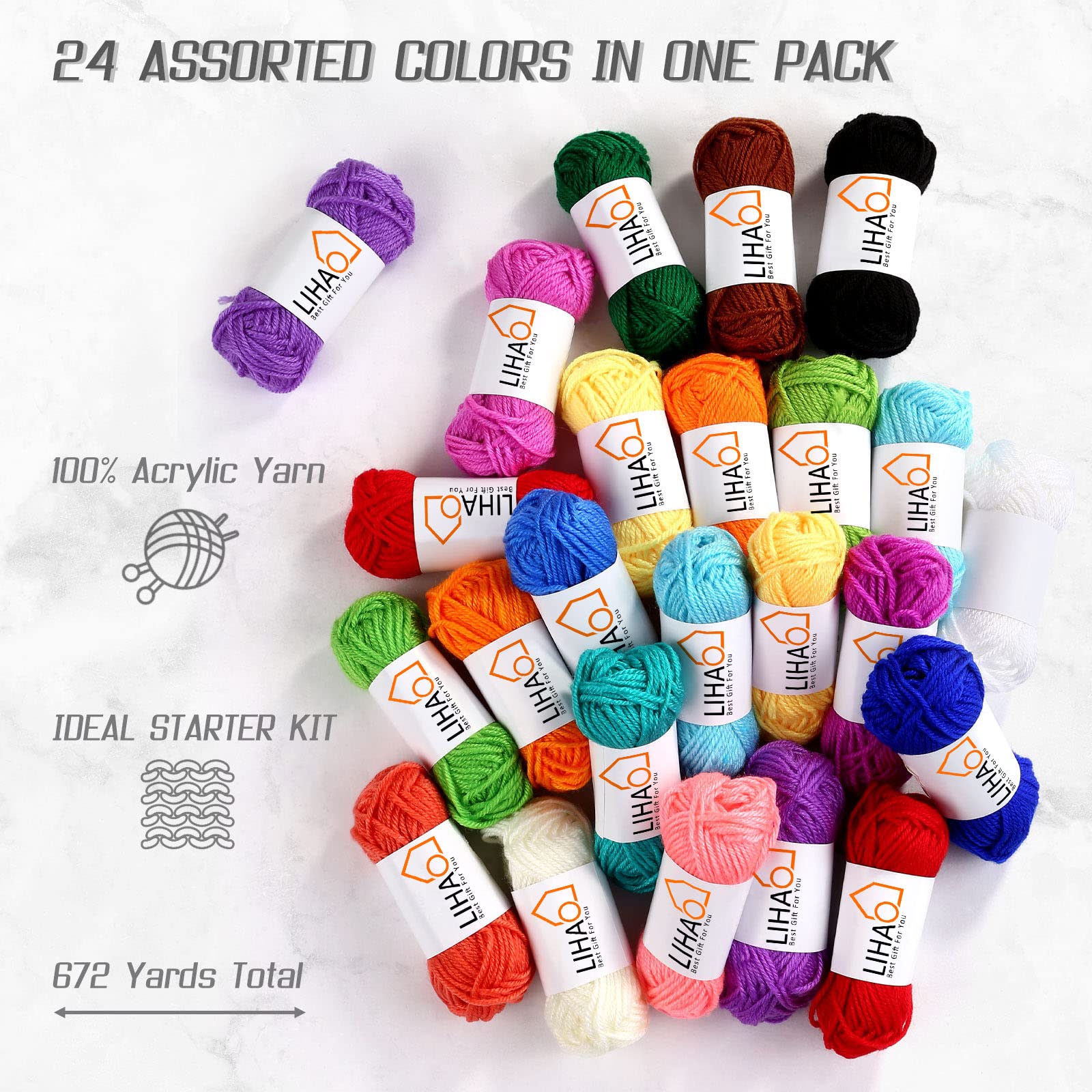 Snapklik.com : LIHAO 24 Acrylic Yarn Skeins For Knitting Mini Yarn ...