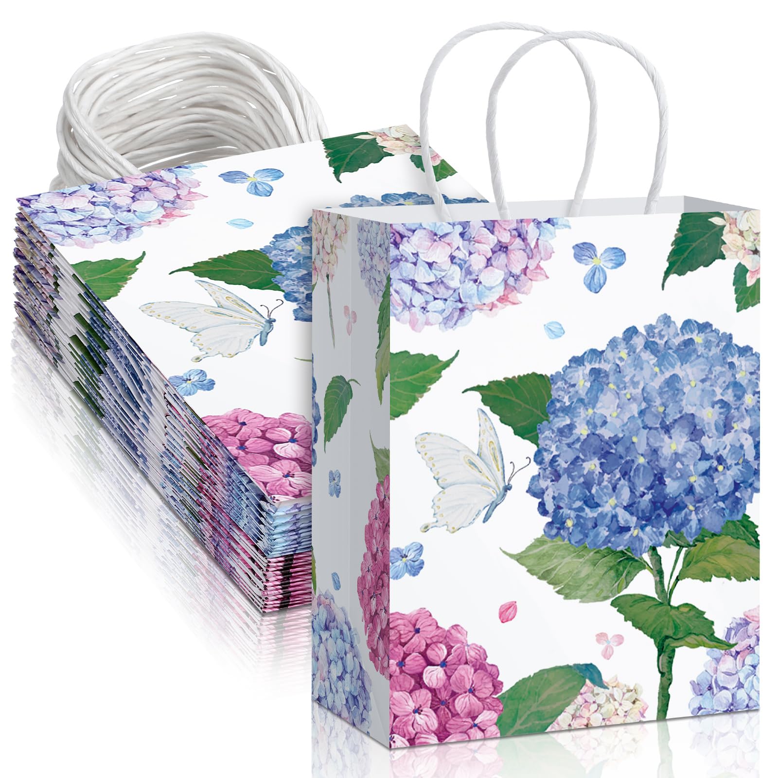 Amazon.com: Chiisong 24 Pcs Floral Gift Bags Watercolor Hydrangea Paper ...