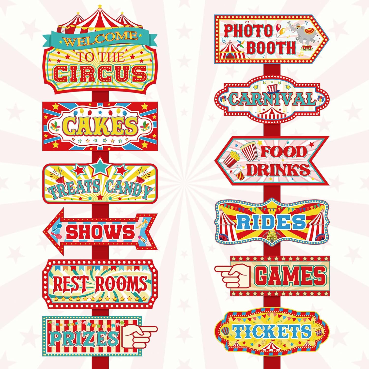 Amazon.com: Adecortalk 24 Pcs Circus Carnival Party Direction Signs ...