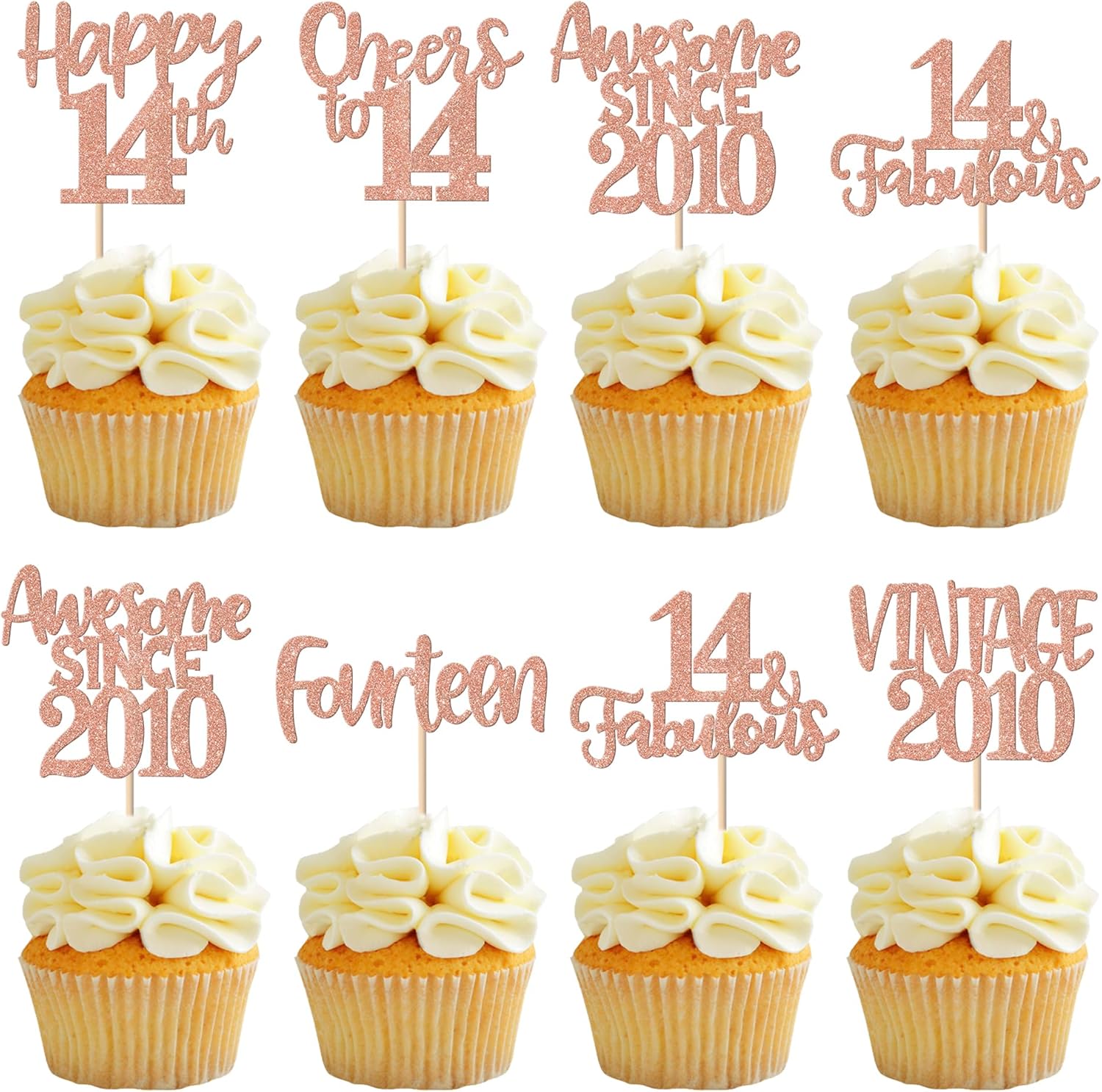 Amazon.com: Rsstarxi 24 Pack Happy 14th Birthday Cupcake Toppers ...
