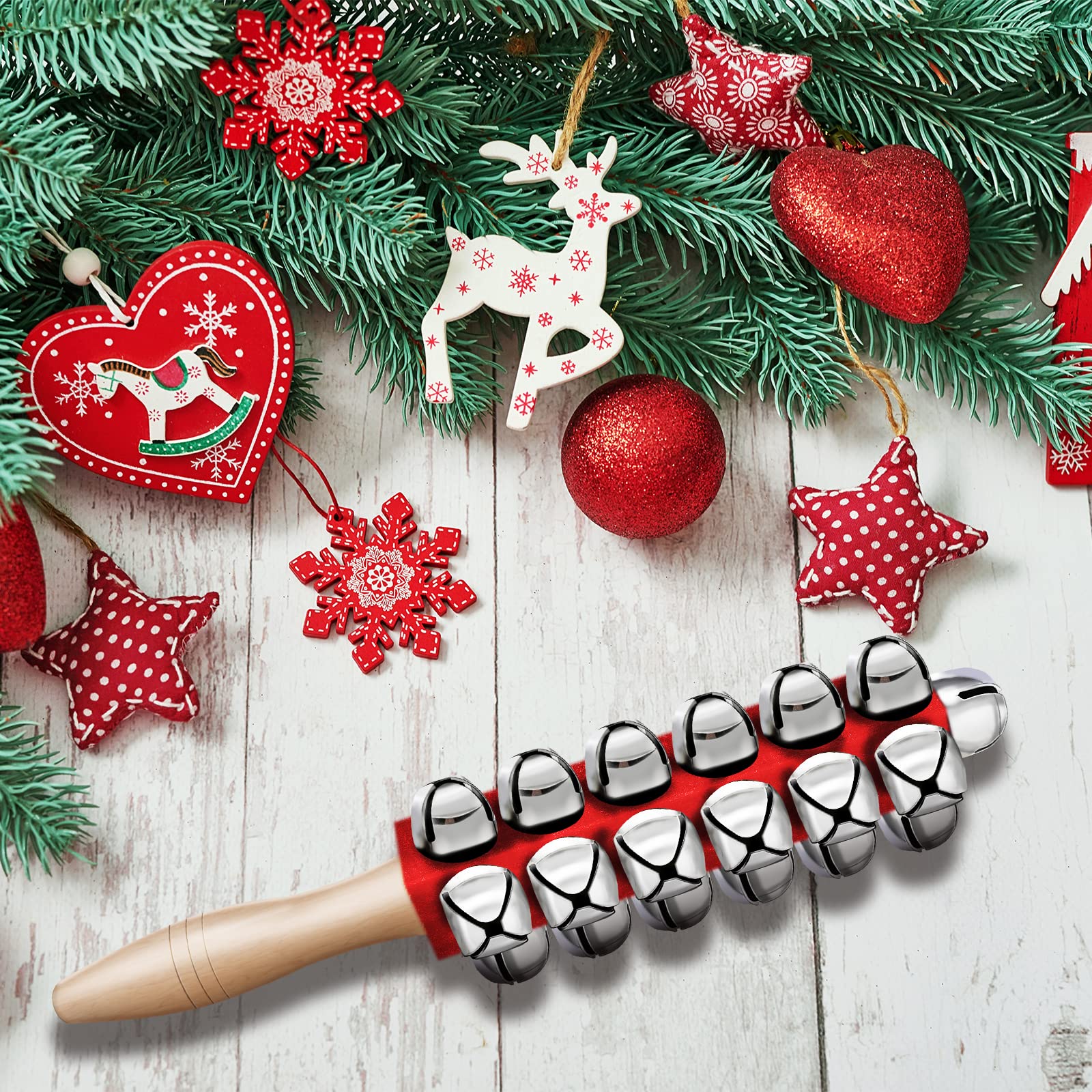 Snapklik.com : 2 Pieces Christmas Hand Jingle Bells Wooden Handle ...