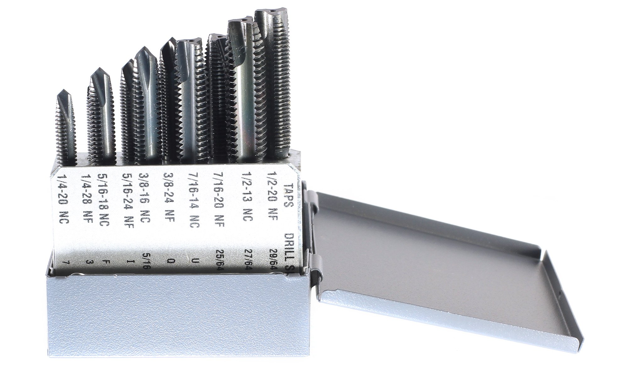 Drillco 2100N10 10 Piece High-Speed Steel Spiral Point Tap Set, Black ...