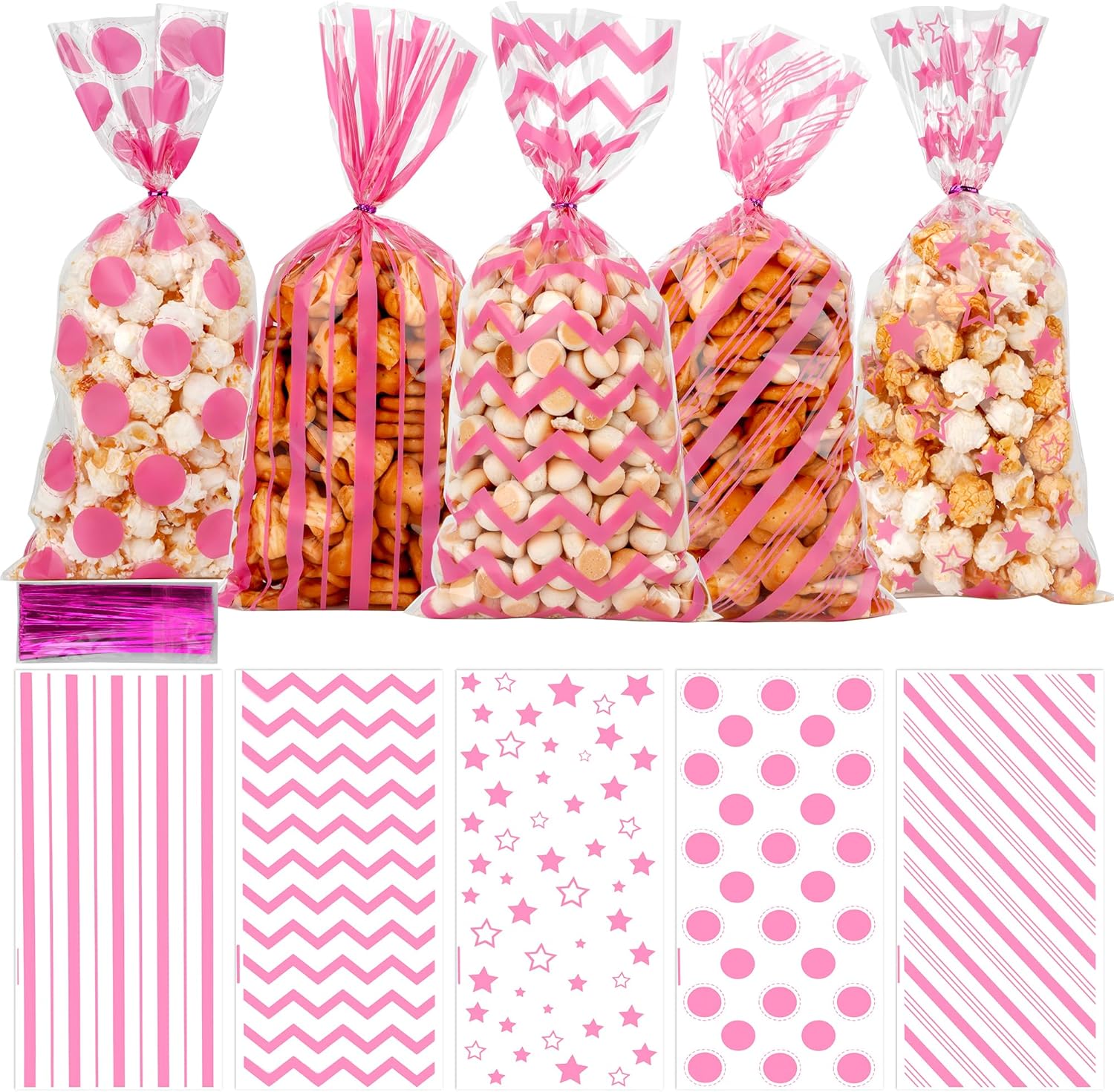 Amazon.com: Pink Cellophane Treat Bags, 100 PCS Pink Candy Bags ...