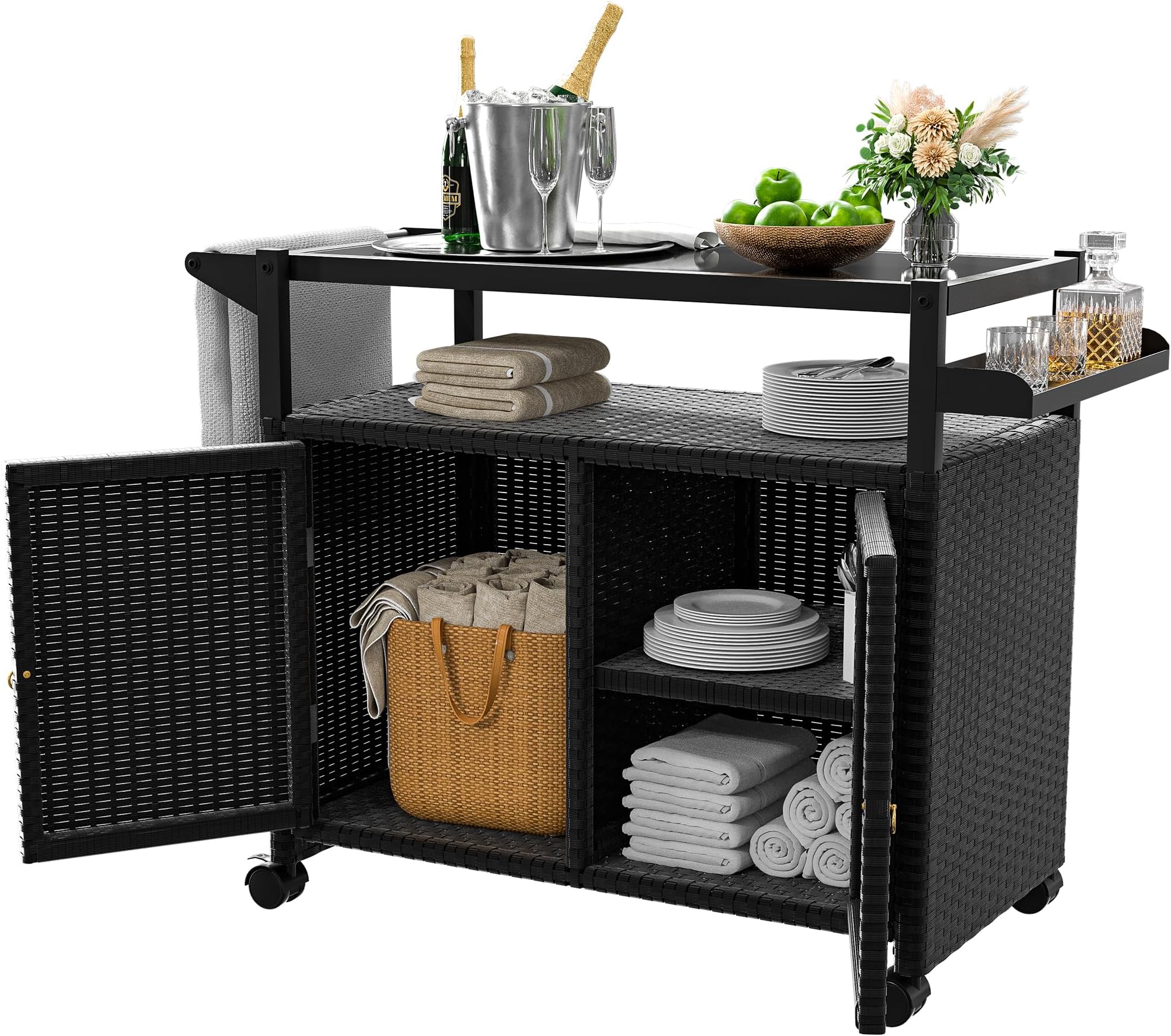 Amazon.com: HOMEFUN Outdoor Bar Cart Table - Patio Console Storage ...