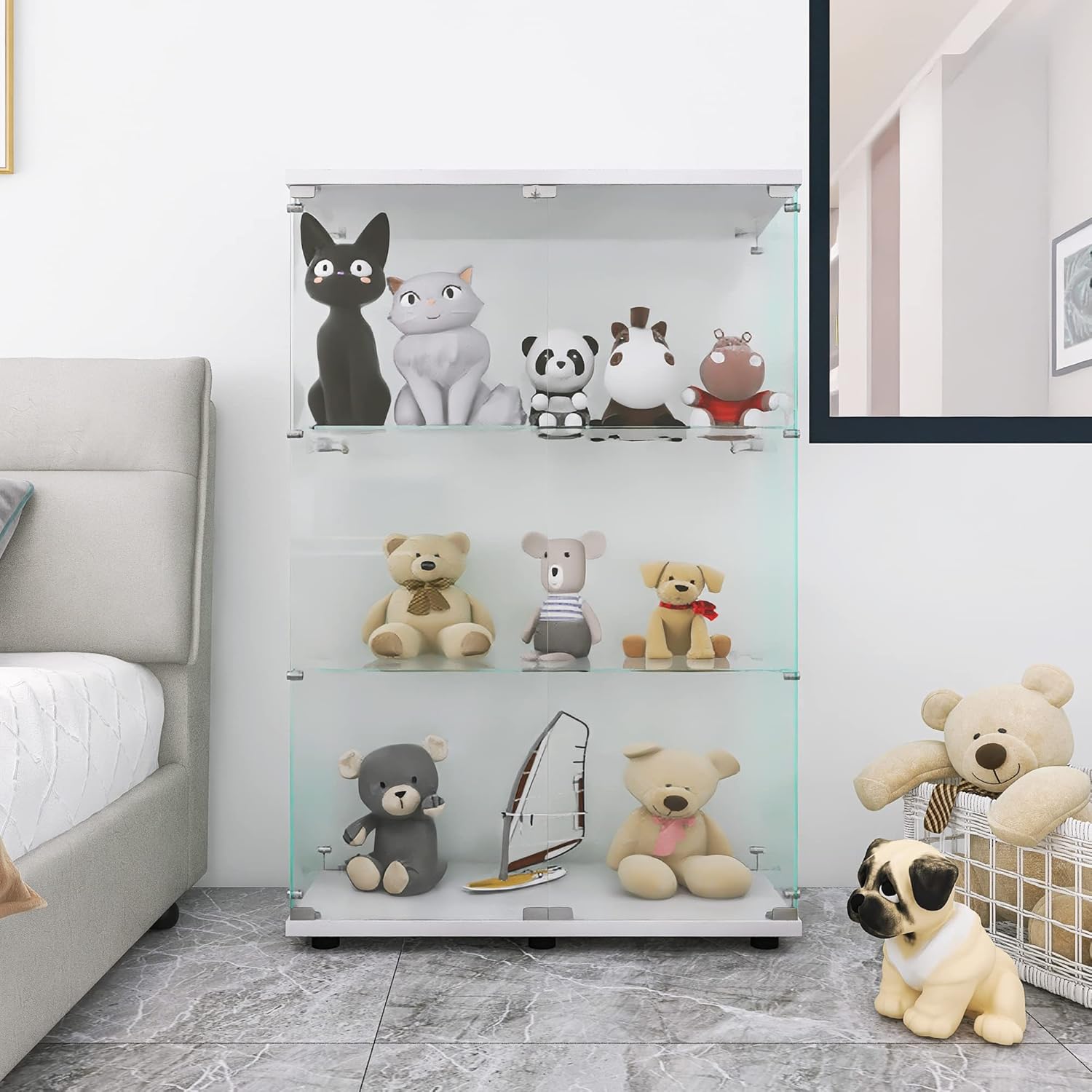 Amazon.com: LFT HUIMEI2Y Glass Display Cabinet 3-Shelf with Double Door ...