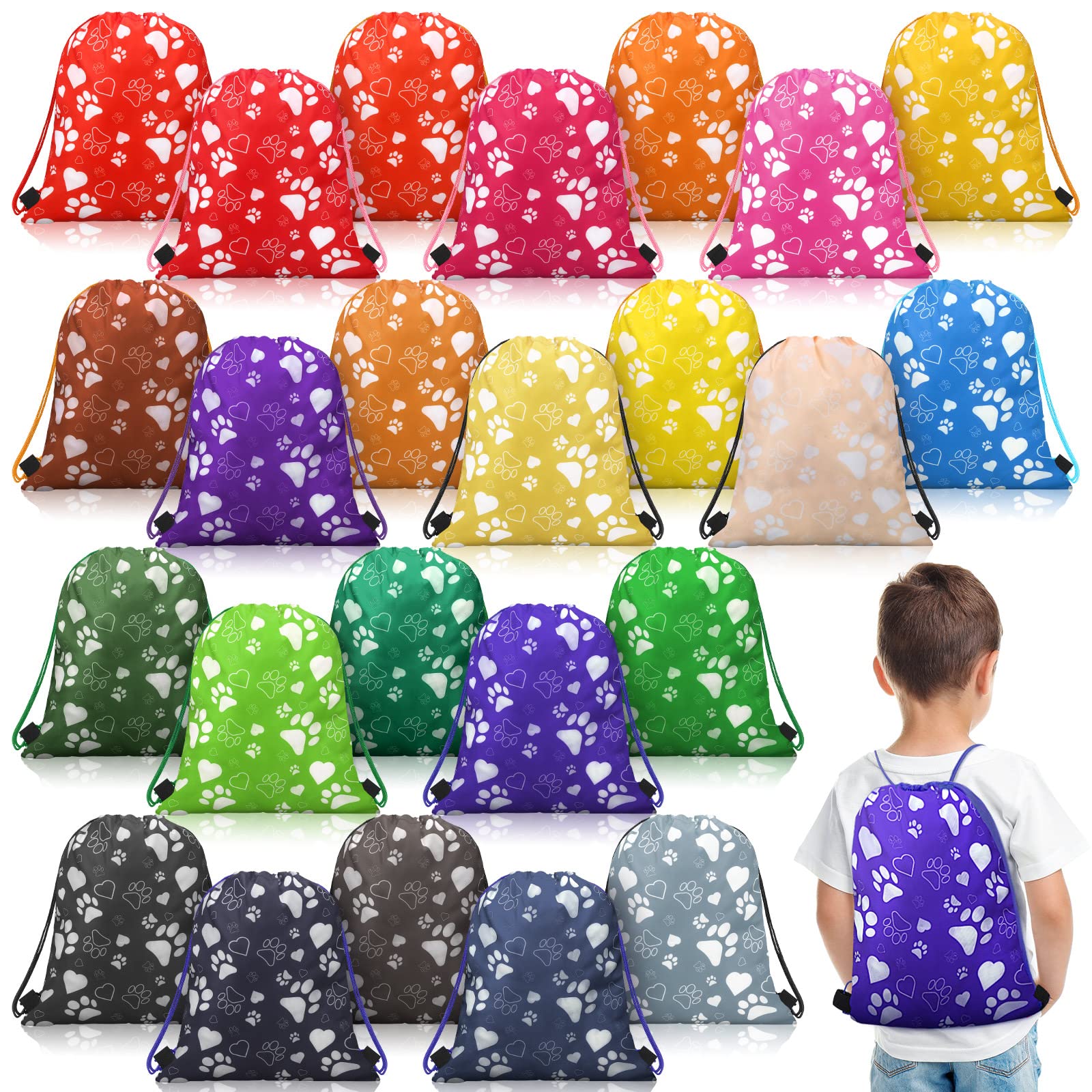 Amazon.com: Talltalk 24 Pcs Paw Print Drawstring Backpack Puppy Footprint Drawing Bag Kids ...