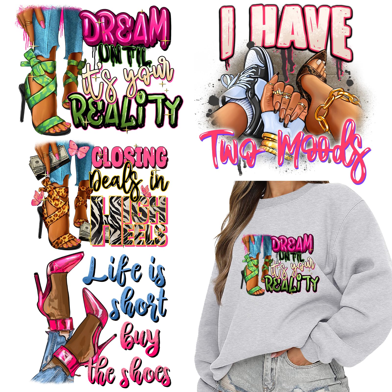 Amazon.com: 4pcs Heels Iron On Transfer Heat Press Decals for Clothing ...