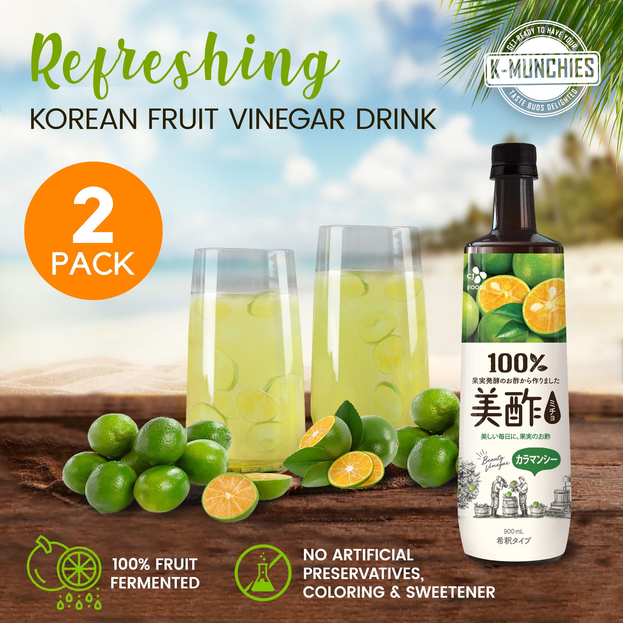 Snapklik.com : K-Munchies CJ Petitzel Fruit Vinegar Drink - 2 X 900 mL Korean Calamansi Vinegar ...