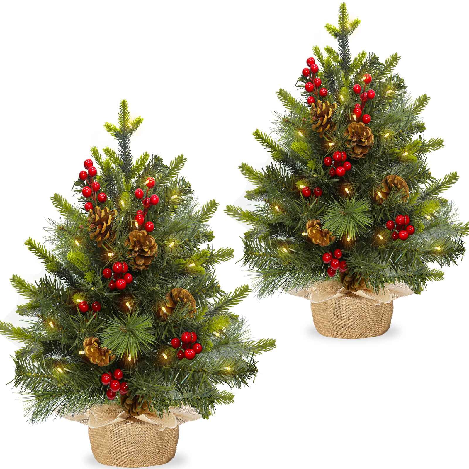 Amazon.com: 2 Pack 22 Inch Table top Christmas Tree with 60 LED Lights ...