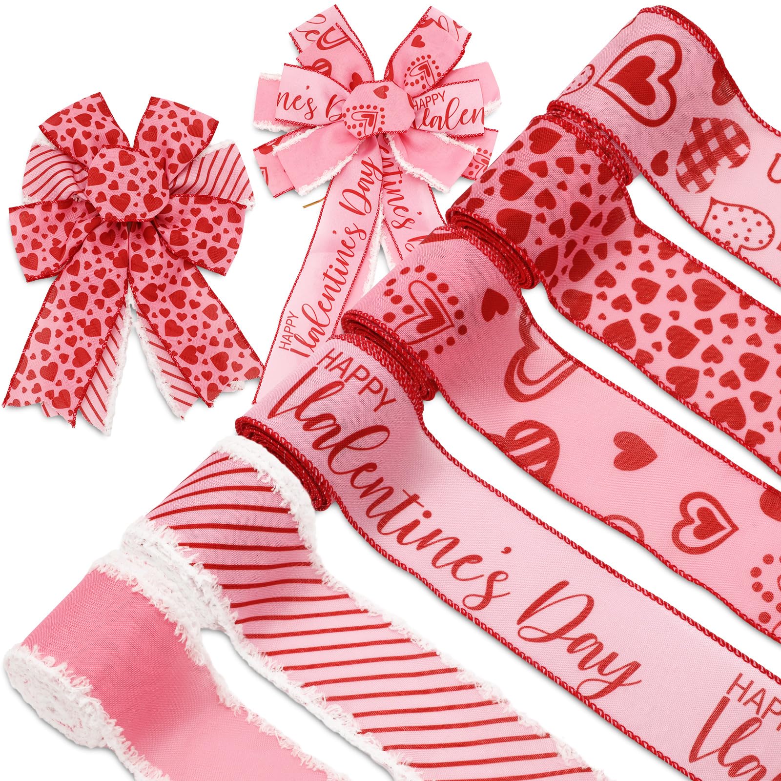 Amazon.com: Whaline 6 Roll Valentine's Day Wired Edge Ribbon 2.5 Inch ...