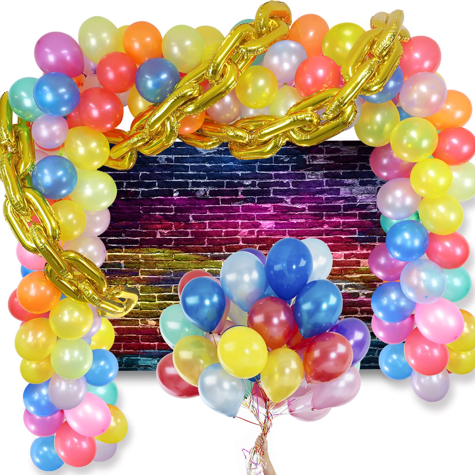 Graffiti Brick Backdrop 16 Gold Chain Balloons Multicolor Party ...
