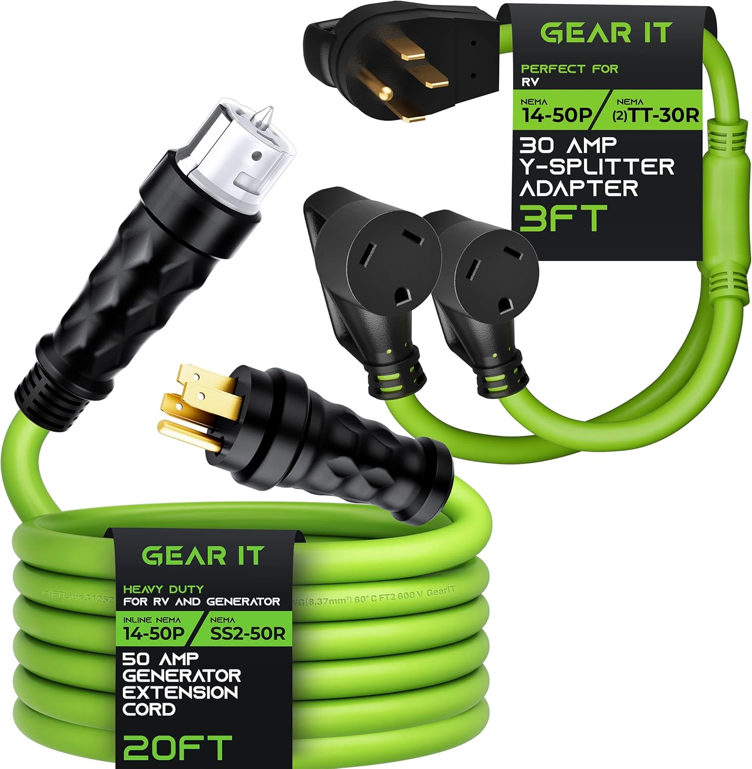 Amazon.com: GearIT 50A Generator Extension Cord (20ft) and 50A to 30A Y ...