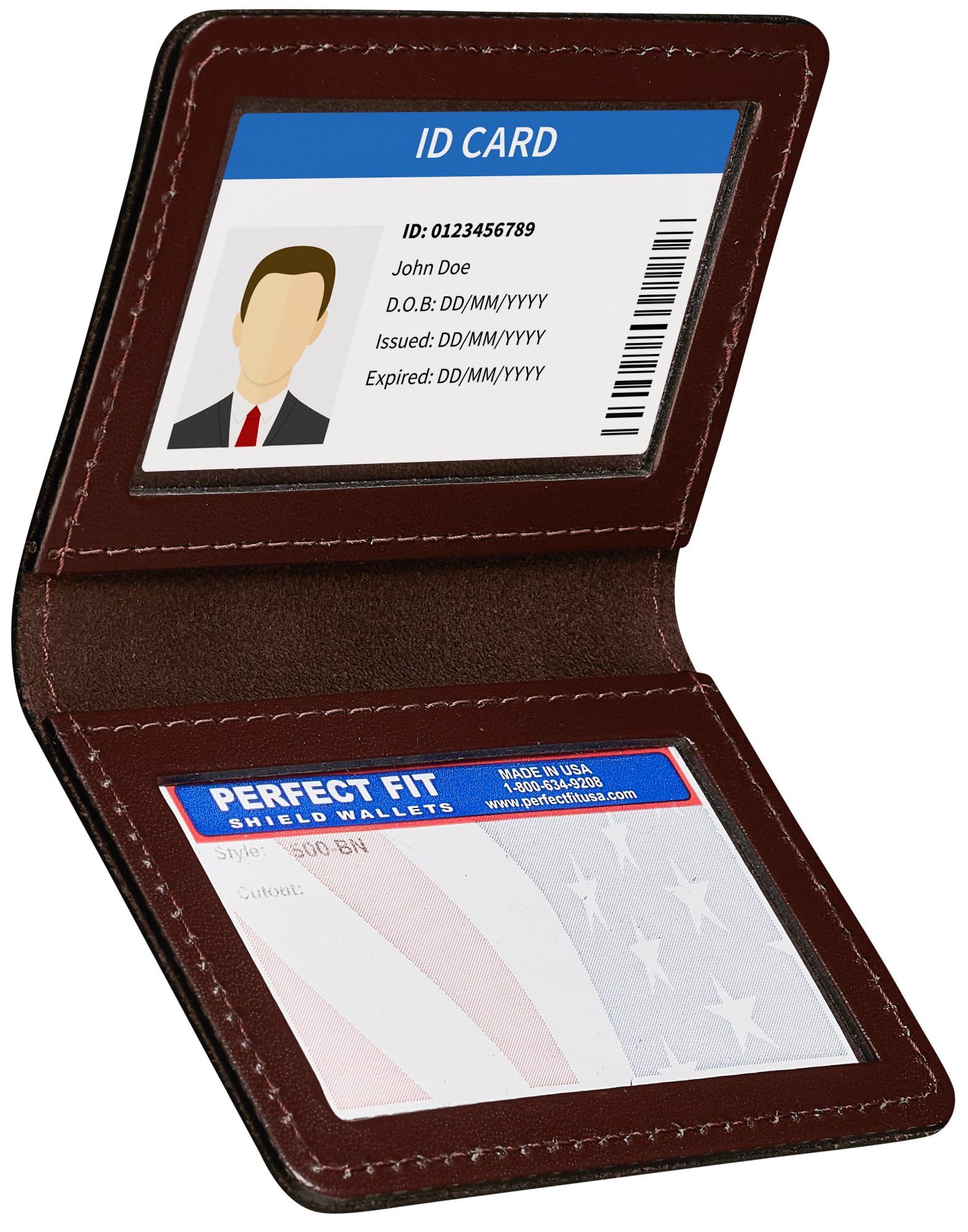 Amazon.com: Perfect Fit Shield Wallets Duty Leather 2 ID Leather Bifold ...