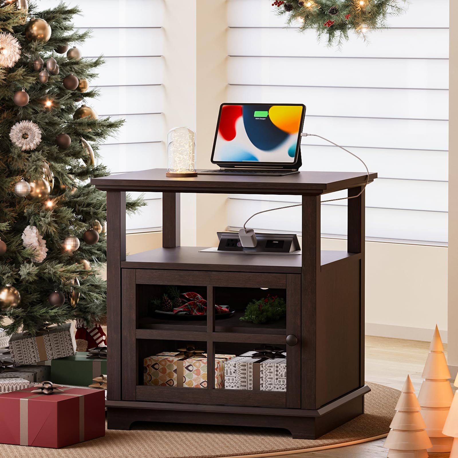 Amazon.com: Itaar End Table with Charging Station & LED Light, 24 ...