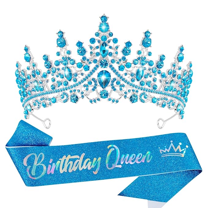 Amazon.com : VELSCRUN Birthday Queen Tiara Crowns for Women Girls Blue ...