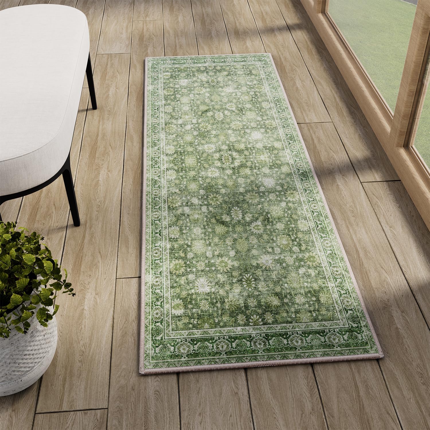 Amazon.com: Siiloom Green Washable Rug Set of 2 – 2x3 and 2x6 Vintage ...