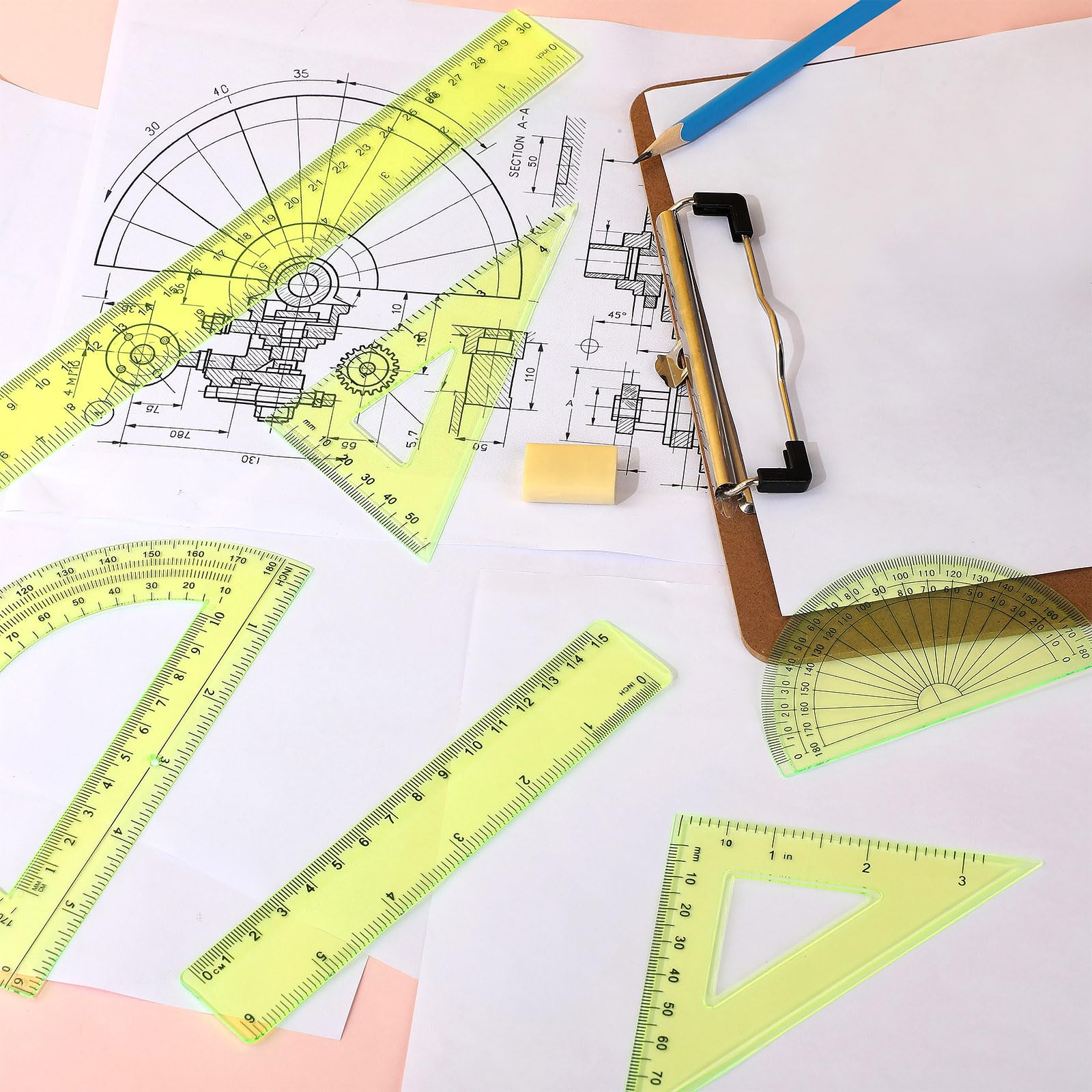 Snapklik.com : Tenare 1 Set Plastic Clear Math Set Includes Protractor ...
