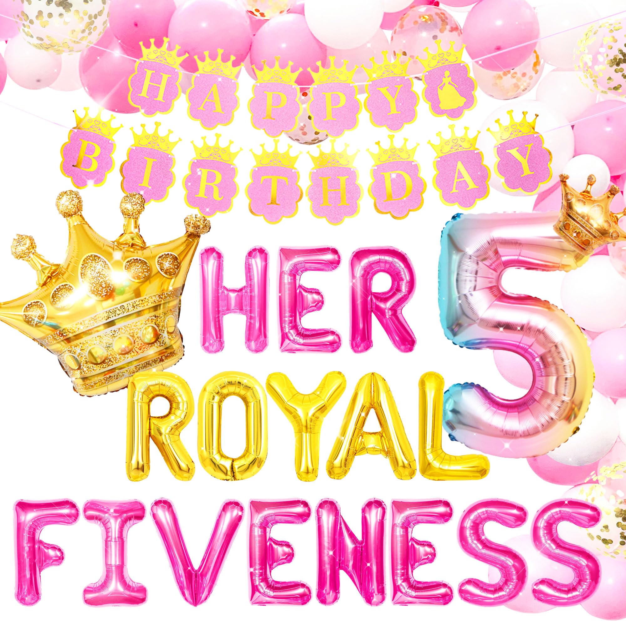 Amazon.com: Her Royal Fiveness Birthday Decorations Crown Five Year Old ...