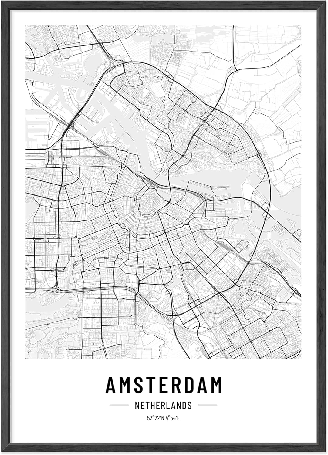 JUNOMI® Amsterdam Poster DIN A4 with Black Frame, DIN A4 Living Room ...