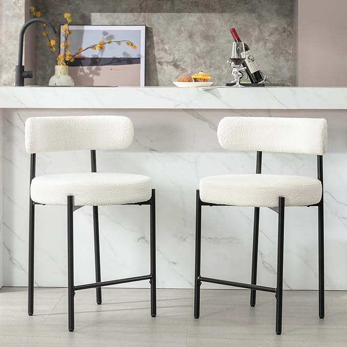 Amazon.com: Locus Bono 24'' Boucle Counter Stool Set of 2, White ...