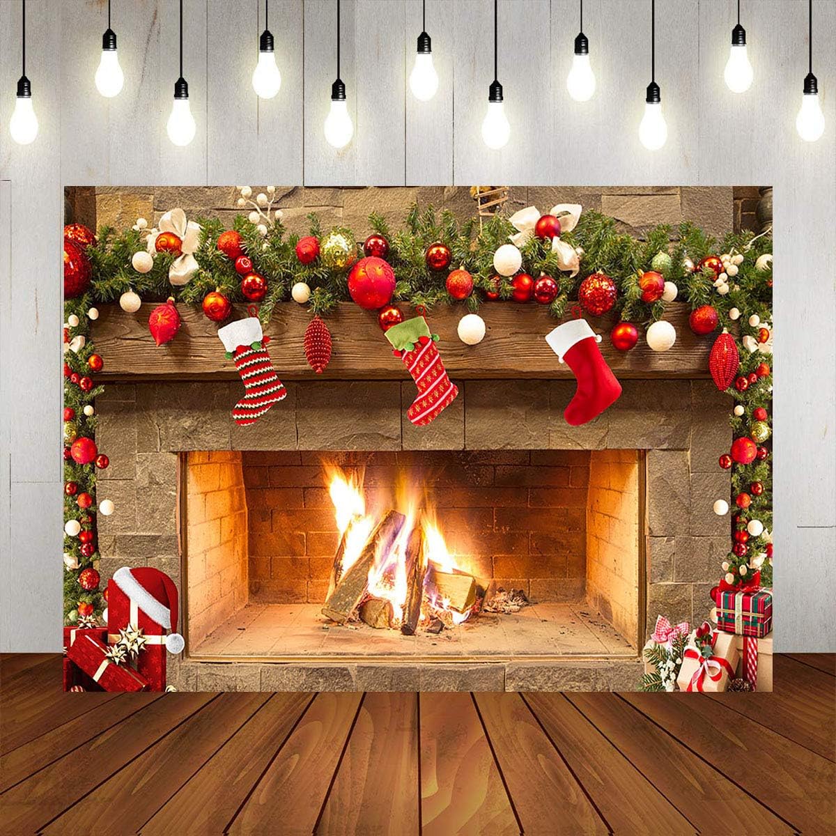 Amazon.com : Mocsicka 7x5ft Christmas Fireplace Backdrop - Red Sock ...