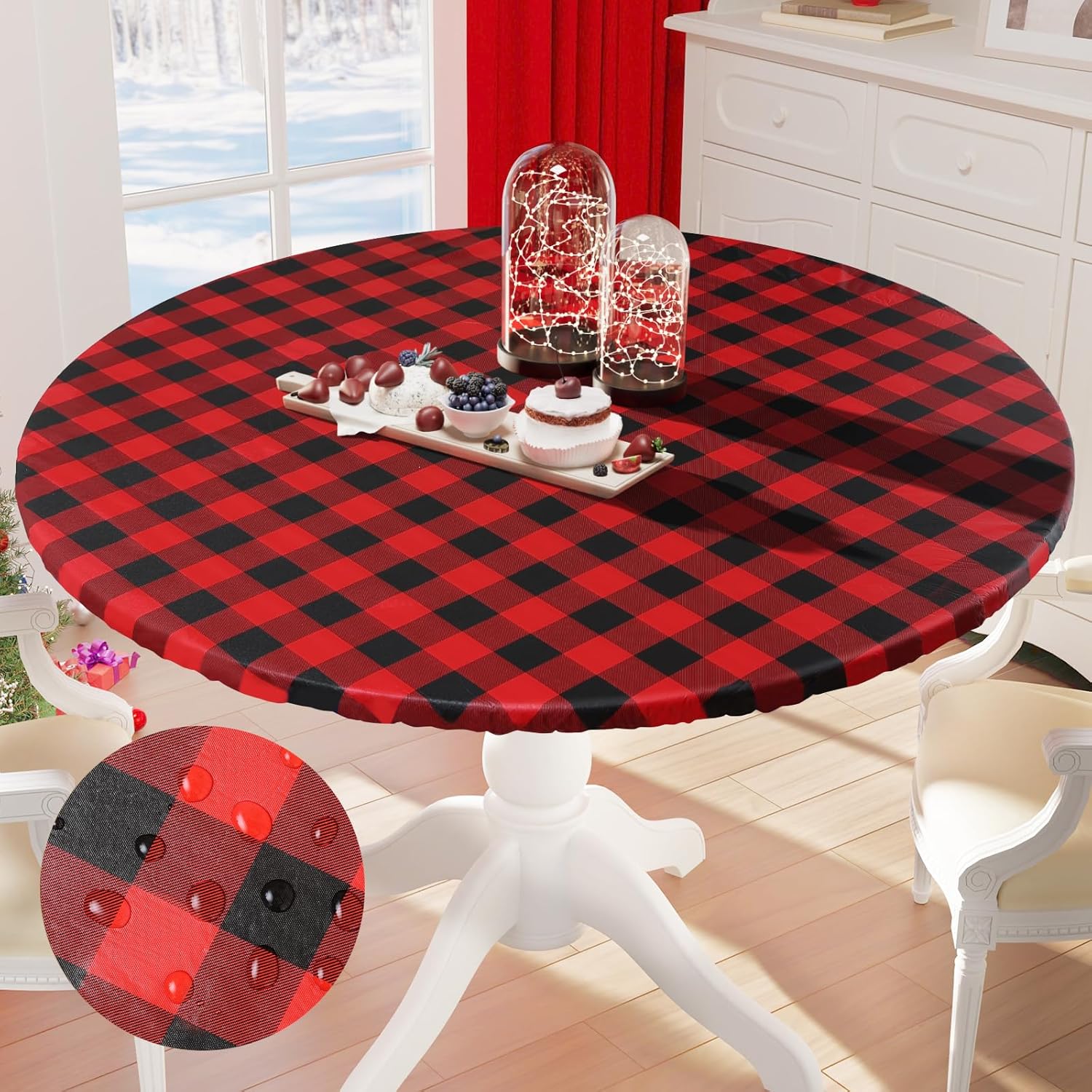 Amazon.com: smiry Round Table Cloth Cover, Elastic Waterproof Fitted ...